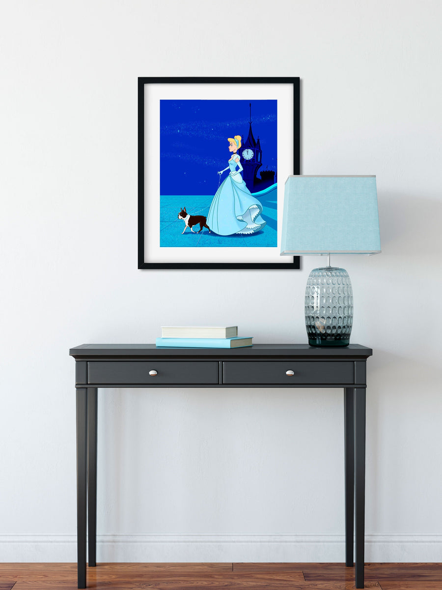 Cinderella walking a Boston terrier, boston terrier art, boston terrie – Rubenacker Studios